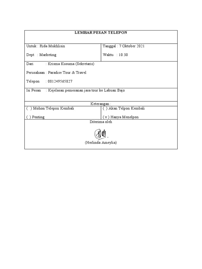 Lembar Pesan Telepon | PDF