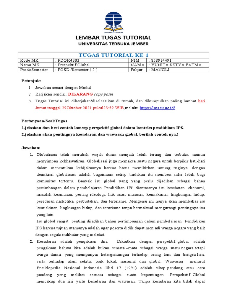 Tugas Tutorial Ke 1 Pres | PDF