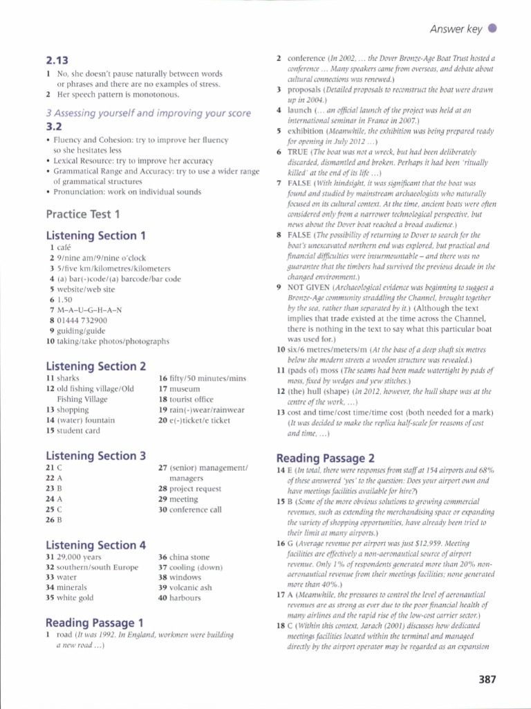 The Official Cambridge Guide To Ielts (Listening Test 1 Answers) | PDF