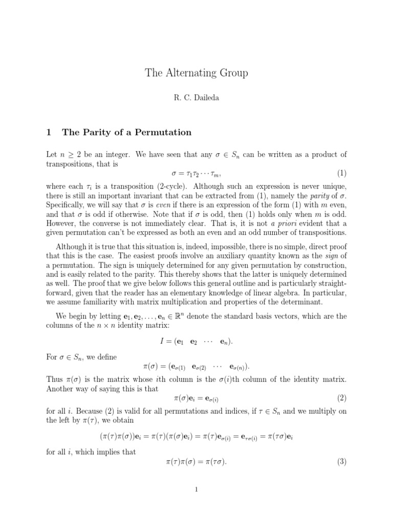 Alternating Group & Parity of Permutations | Download Free PDF ...
