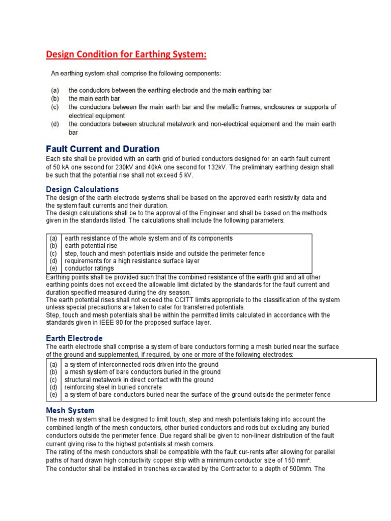 Design Condition For Earthing System | PDF | Transformer | Electrical ...