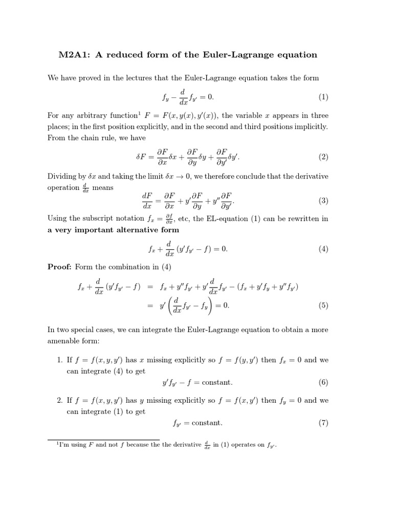 Reduced Form of Euler Equation | PDF | Derivative | Differential Equations