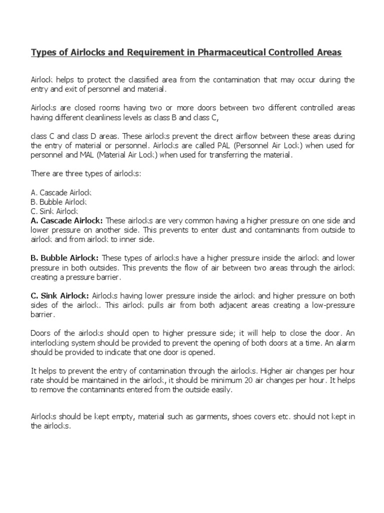 Types of Airlocks - Clean Room Area | PDF