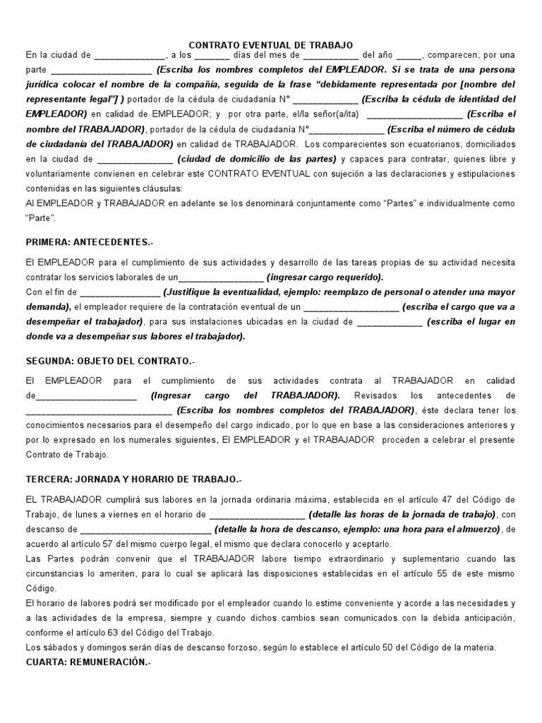 Contrato Eventual de Trabajo | PDF | Salario | Economias