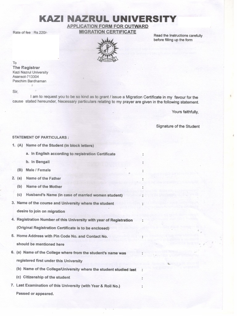 Knu Migration Form | PDF