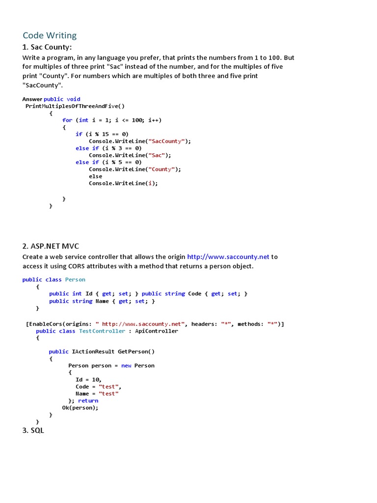 Code Writing: 1. Sac County | PDF | Software | Computer Engineering