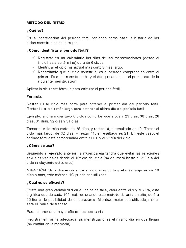 Metodo Del Ritmo | PDF | Menstruación | Ciclo menstrual