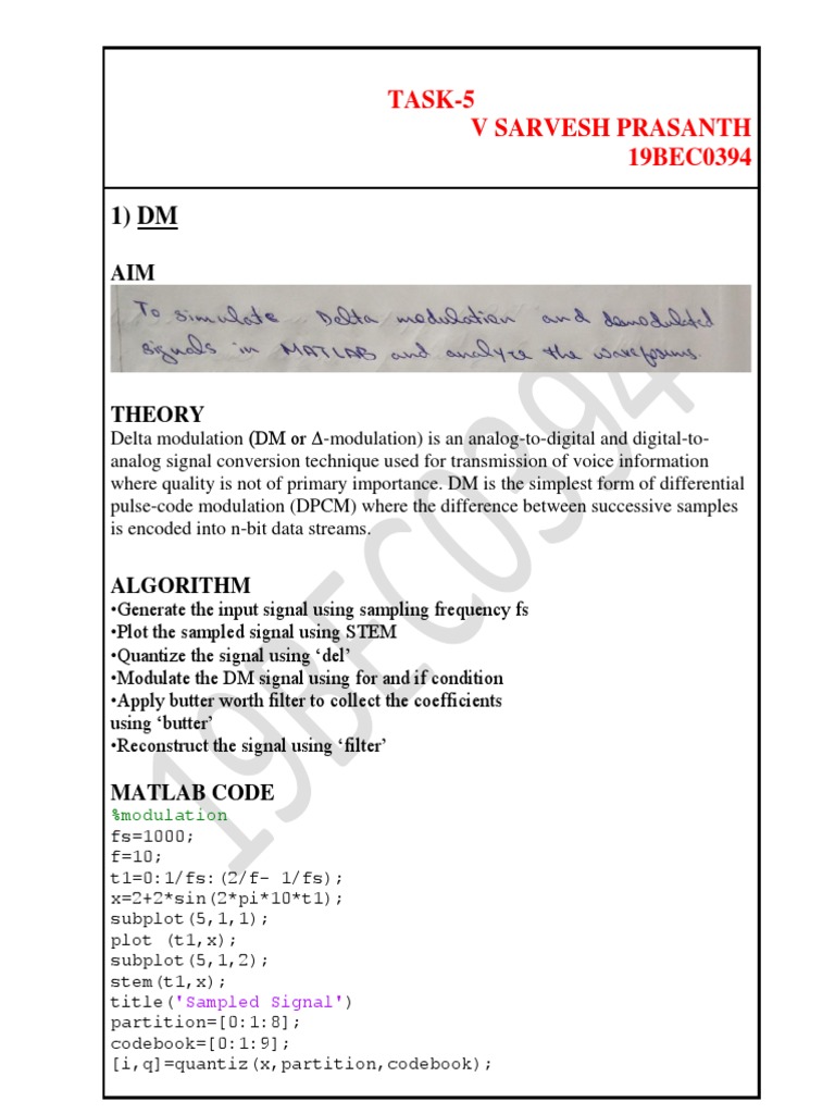 TASK-5 V Sarvesh Prasanth 19BEC0394: %modulation | PDF | Applied Mathematics | Modulation