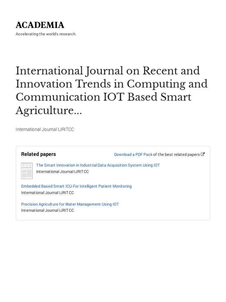 International Journal On Recent and Innovation Trends in Computing and Communication IOT Based ...