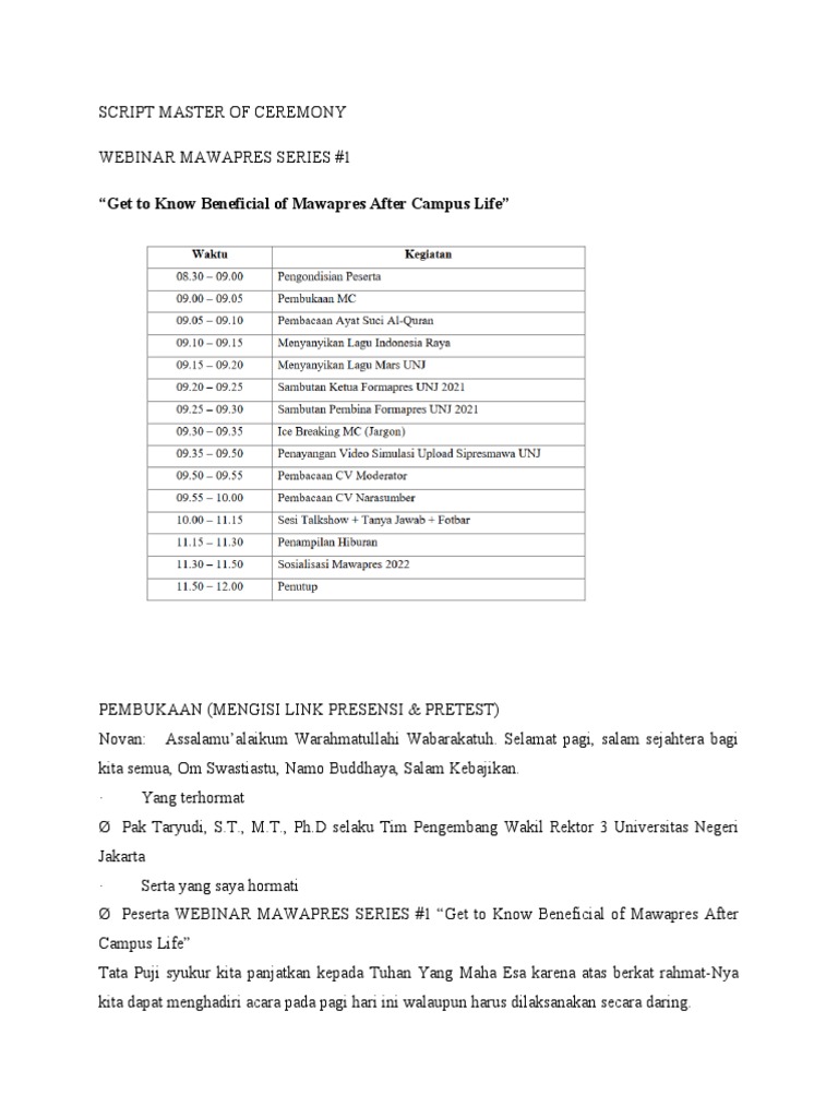 Script Master of Ceremony | PDF