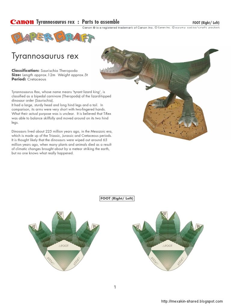 Tyrannosaurus Rex: Parts To Assemble | PDF | Dinosaurs | Tyrannosaurus