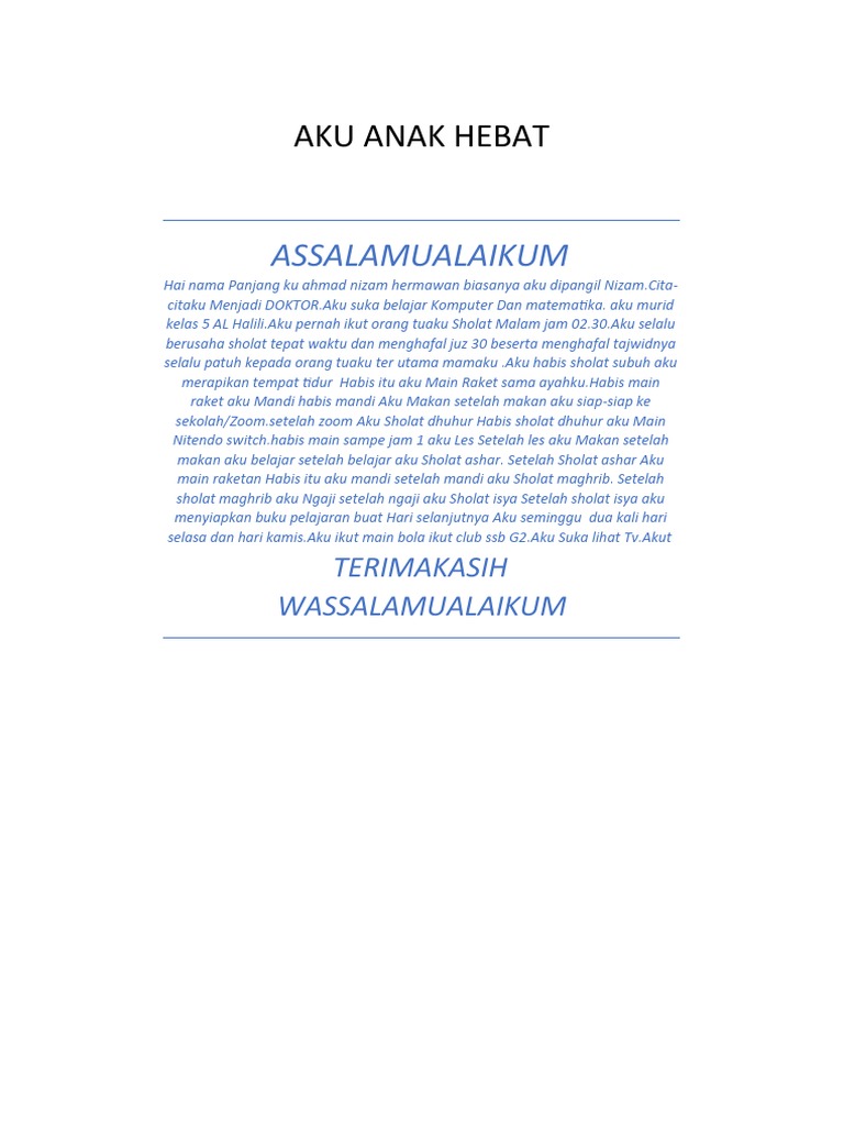 Cerita Aku Anak Hebat Nizam | PDF