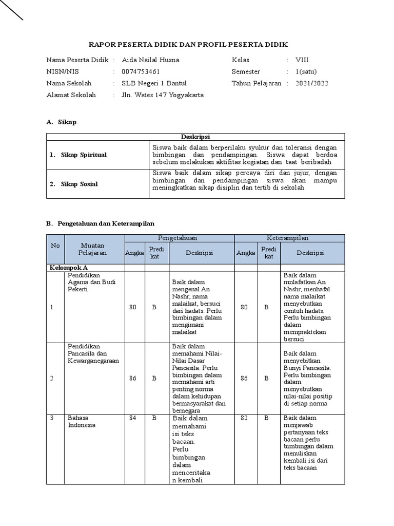 Rapor SMP Baru Bu Lastri Boga | PDF