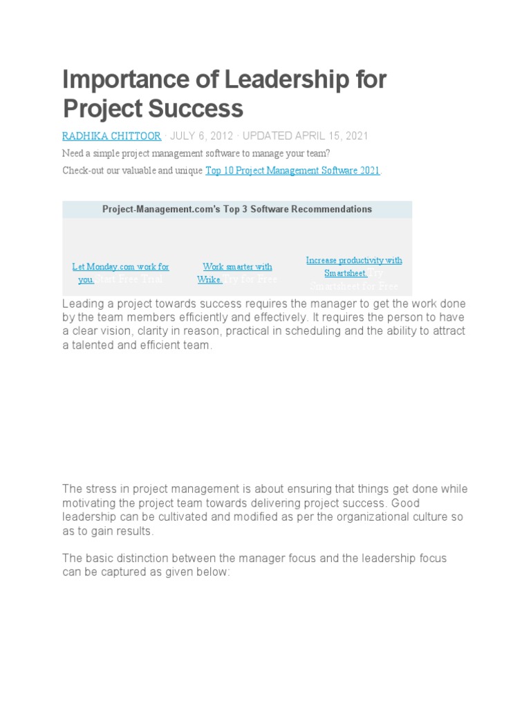 Project Leadership - Management | PDF | Project Management | Leadership