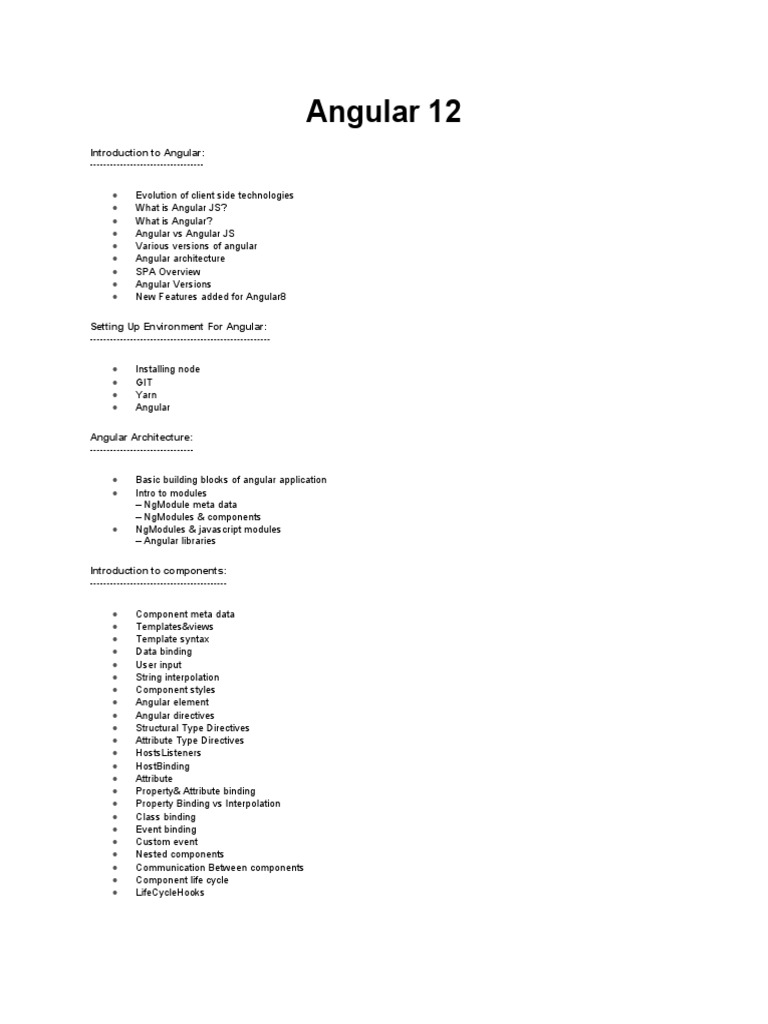 Angular 12 Syllabus | PDF | Systems Engineering | Computer Architecture