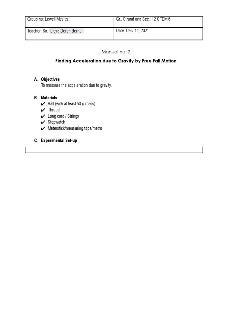 Activity No. 5 Freefall Motion | PDF | Gravity | Force