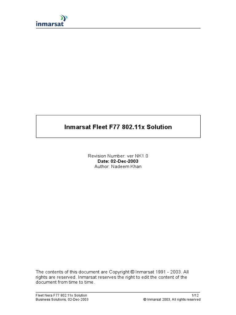 Inmarsat Fleet F77 802.11x Solution: Revision Number: Ver NK1.0 Author ...