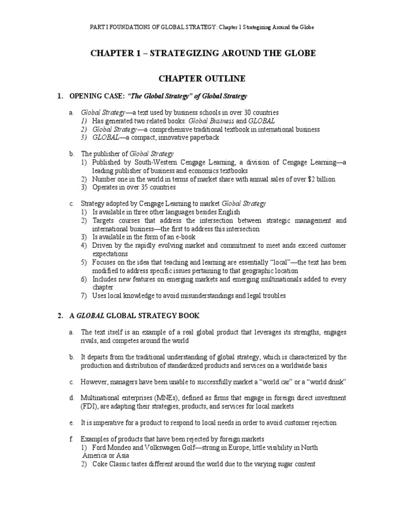 Chapter 1 - Strategizing Around The Globe Chapter Outline: 1. OPENING ...