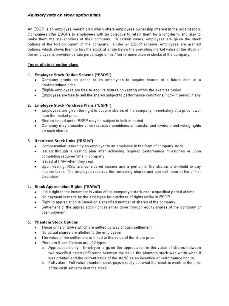 Advisory Note on Stock Option Plans | PDF | Employee Stock Option | Stocks