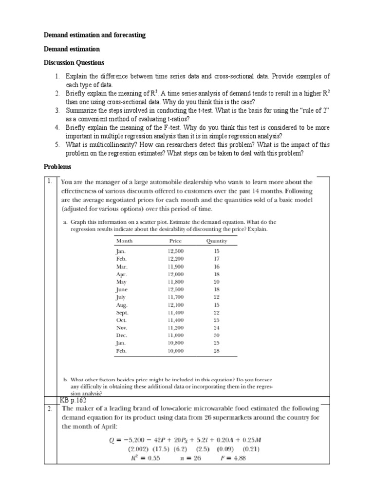 Assignment Demand Estimation And Forecasting Pdf Forecasting Regression Analysis