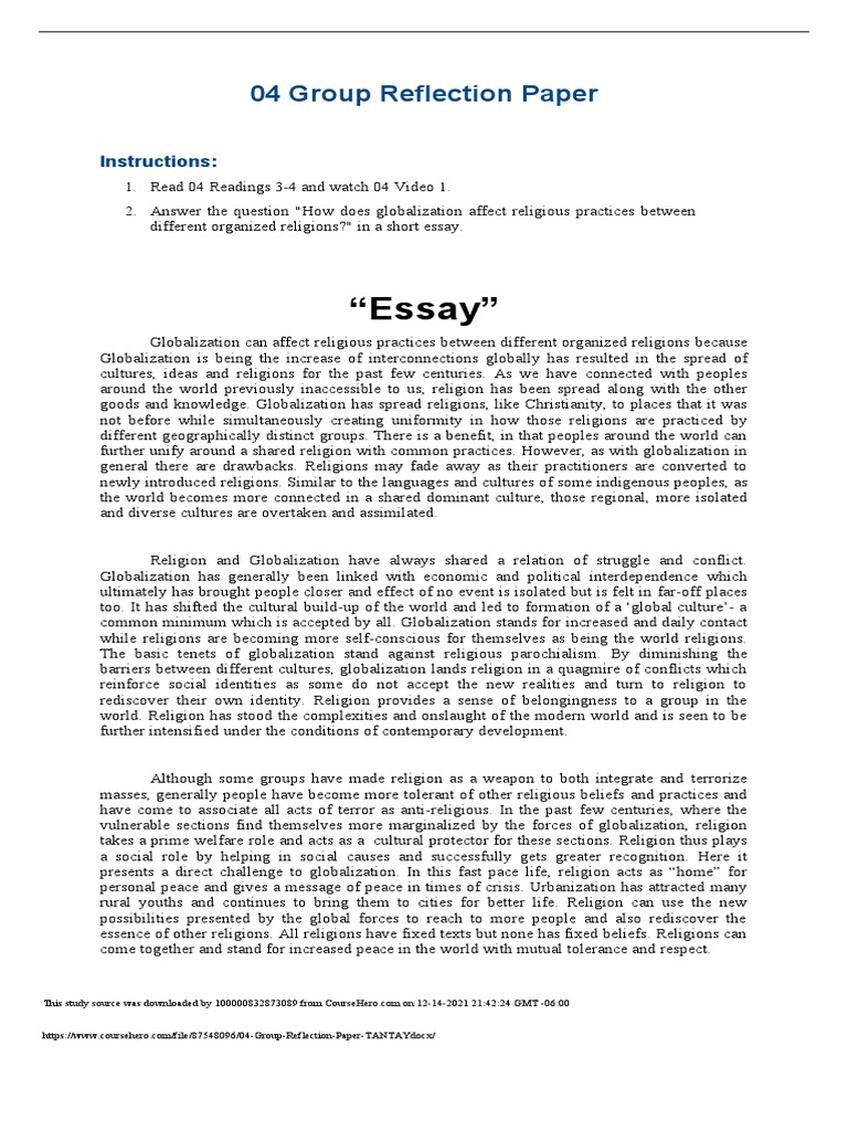 04 Group Reflection Paper TANTAY | PDF | Globalization