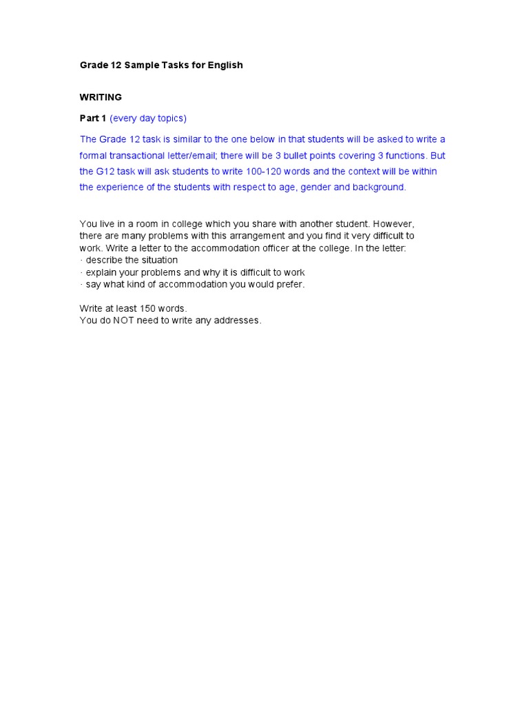 Grade 12 English Writing Tasks Guide | PDF | Vocabulary | Communication