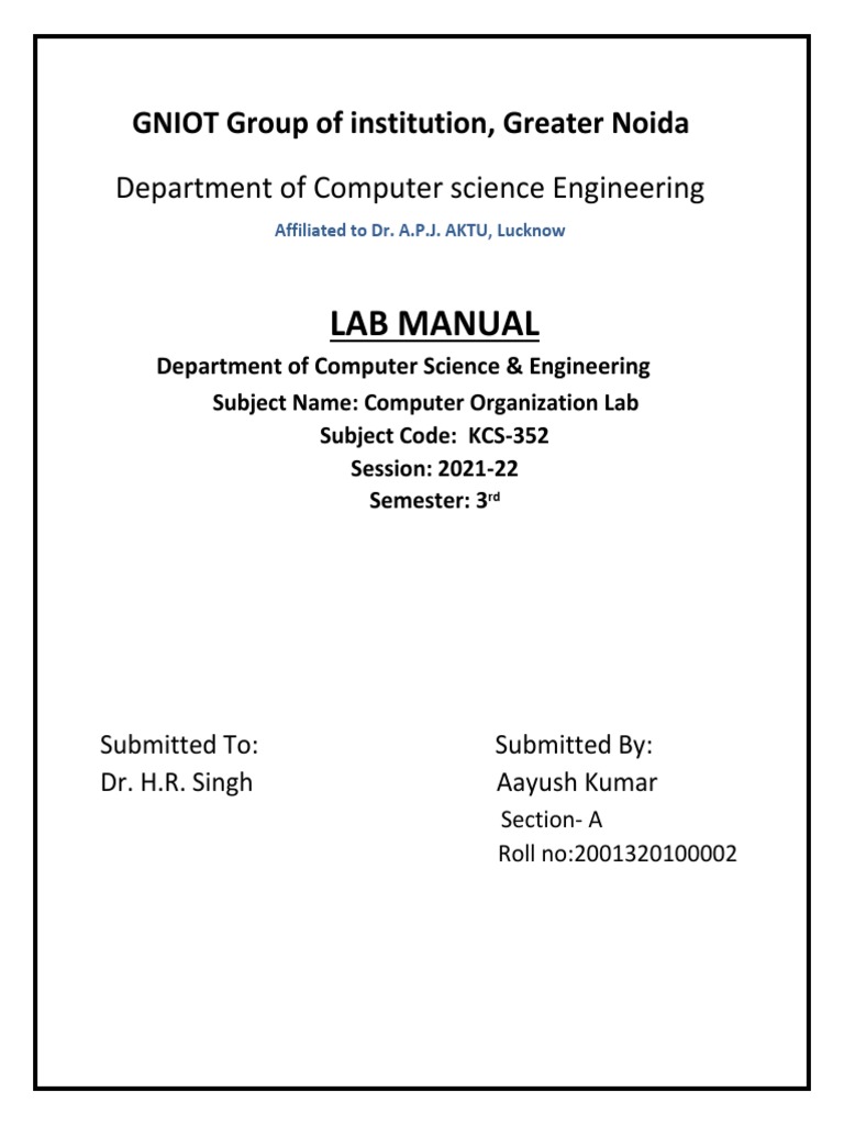 Lab Manual: Department of Computer Science Engineering | PDF