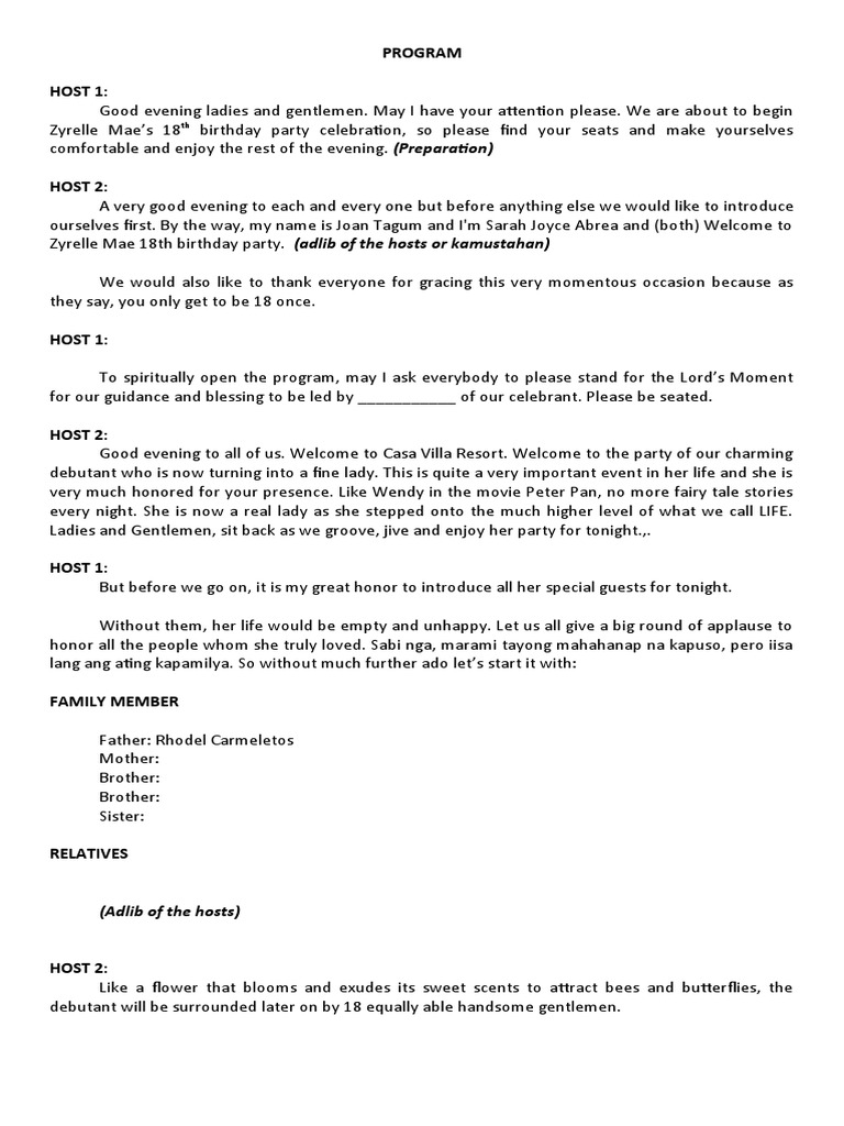 Program Host 1:: (Adlib of The Hosts) | PDF | Birthdays | Traditions