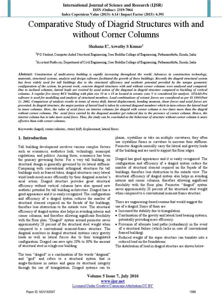 Comparative Study of Diagrid Structures With and Without Corner Columns | PDF | Beam (Structure ...