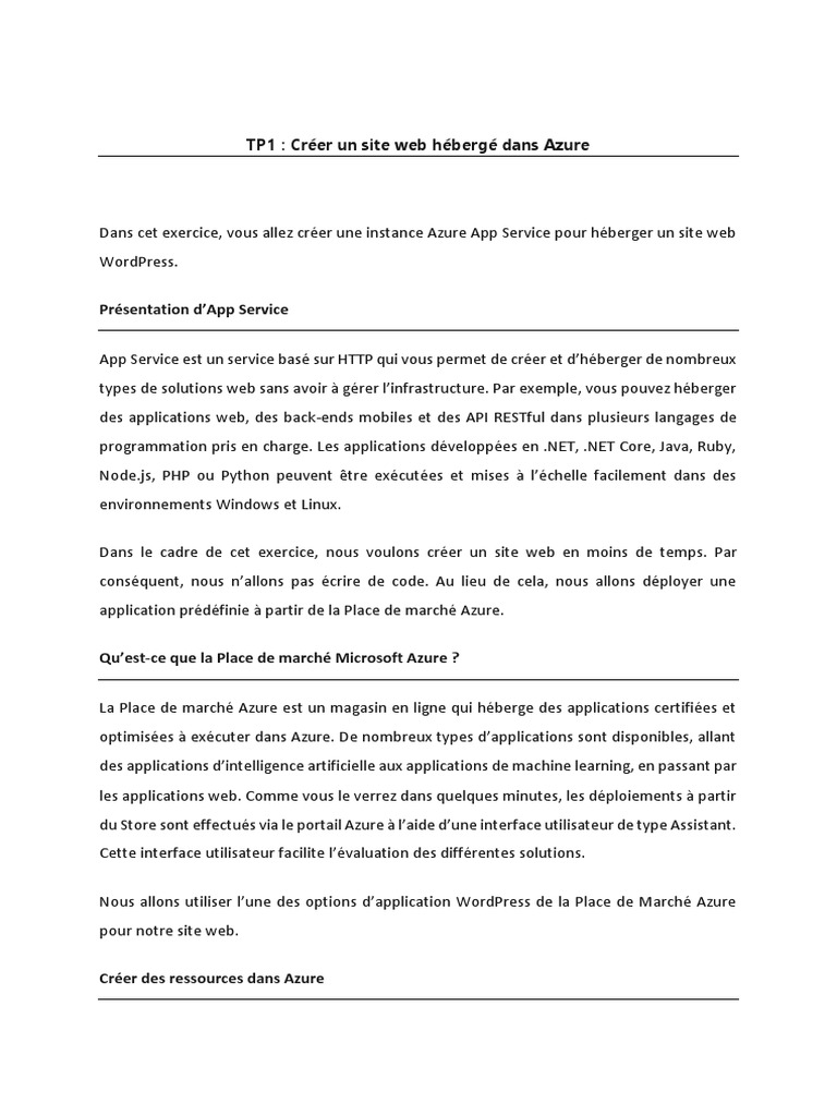Tp1 Ms Azure | PDF | Internet et Web | Internet
