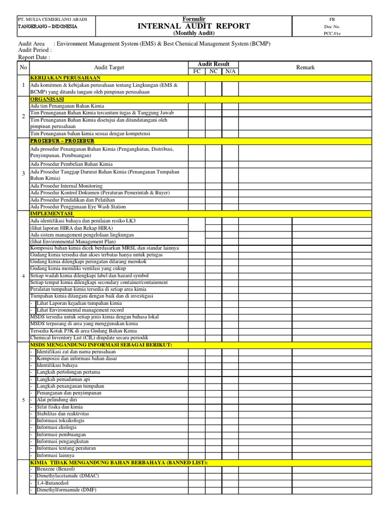 Form Inspeksi EMS - BCMP | PDF