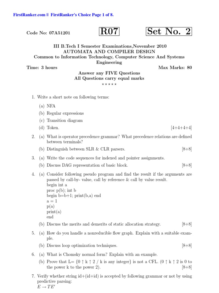 R07 Set No 2 Pdf Parsing C Programming Language