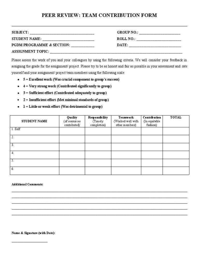 Peer Review Team Contribution Form | PDF