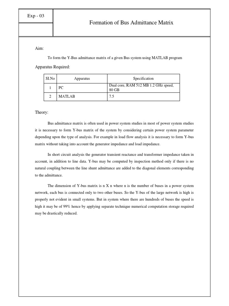 Y-Bus Matrix Formation Using MATLAB | PDF | Matrix (Mathematics ...