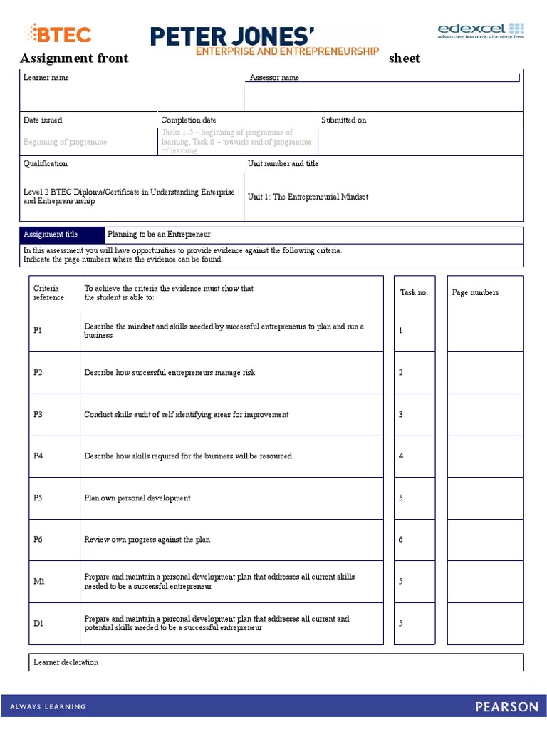 Unit 1 Sample Assignment L2 Enterprise | PDF | Entrepreneurship | Mindset
