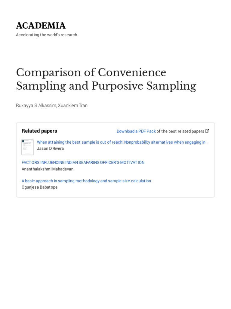 Comparison Convenience and Purposive Sampling 2016 4p With Cover Page ...