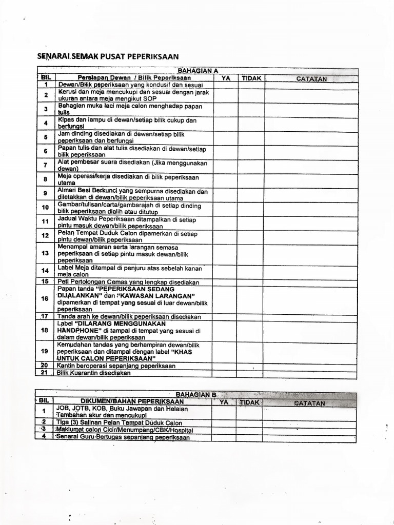 Senarai Semak Pusat Peperiksaan | PDF