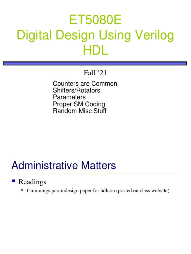 ET5080E Digital Design Using Verilog HDL: Fall 21 | Download Free PDF | Parameter (Computer ...