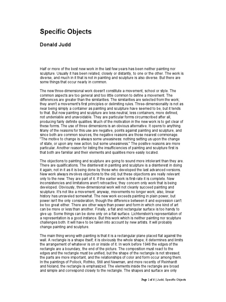 Donald Judd Specific Objects | PDF | Paintings | Sculpture