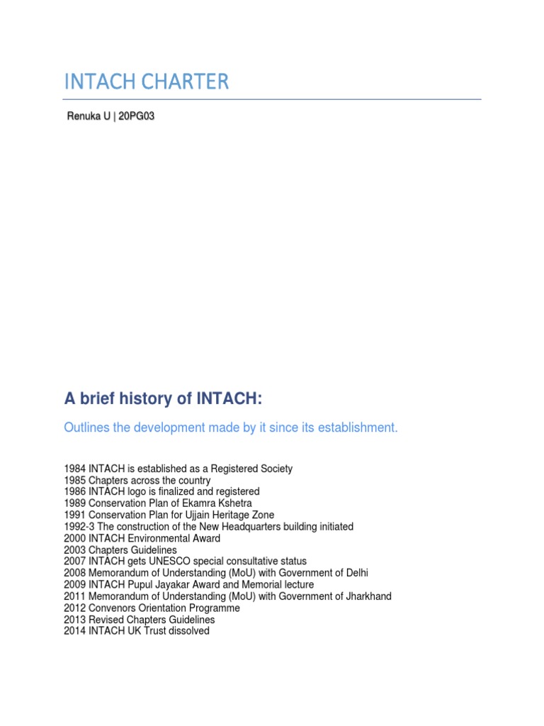 Intach Charter | PDF | Cultural Heritage | Traditions