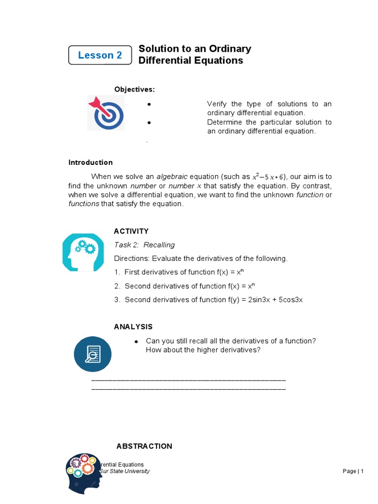 Math 211 - Module 1 - Lesson - 2 - Solution To An Ordinary | PDF ...