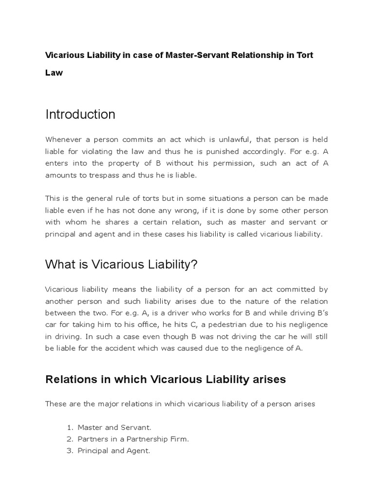 Vicarious Liability in Case of Master | PDF | Legal Liability ...