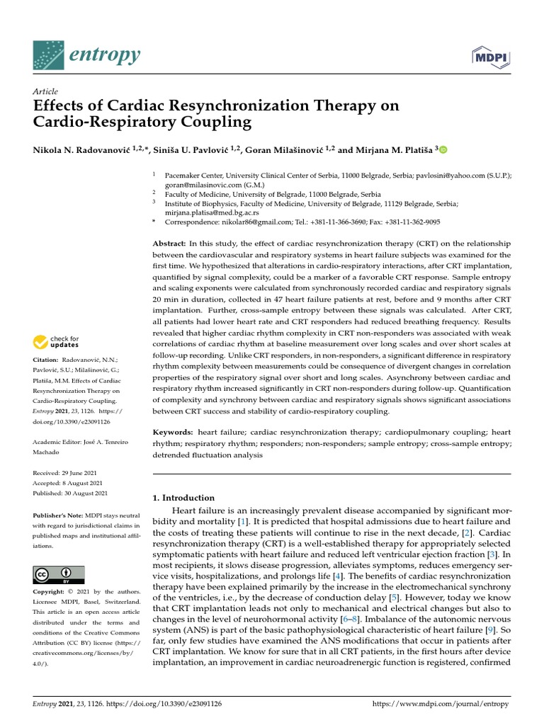 Entropy: Effects of Cardiac Resynchronization Therapy On Cardio ...