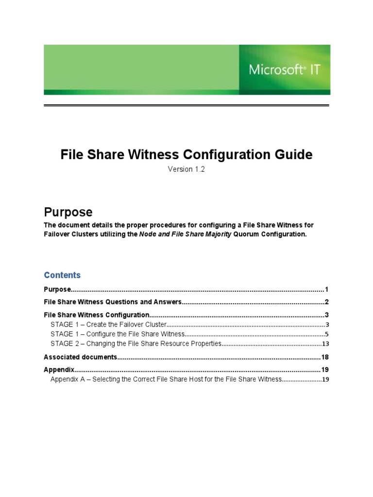 Configuring File Share Witness in Clusters | PDF | Computer Cluster ...