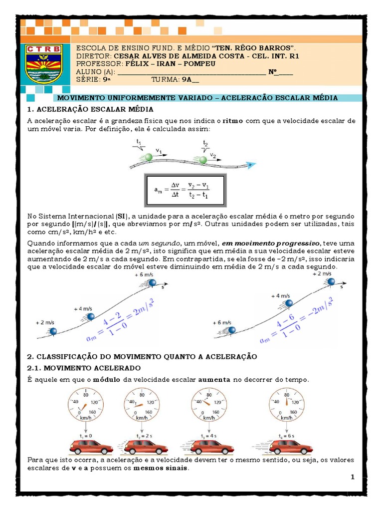 Aceleracao Escalar Media | PDF | Velocidade | Velocidade