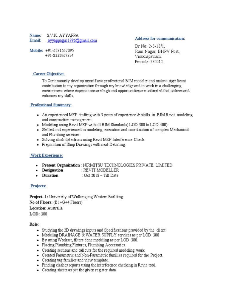 Ayyappa Resume 2 | PDF | Autodesk Revit | Building Information Modeling