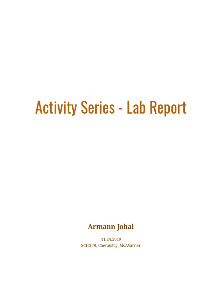 Activity Series Lab Report Summary | PDF | Tin | Zinc