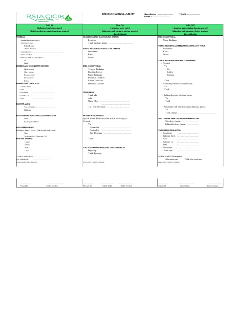 Surgical Safety Checklist | PDF