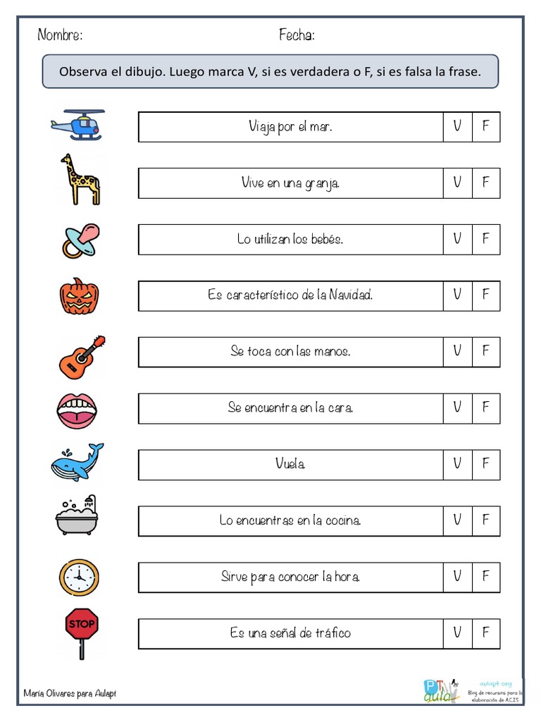 Ejercicios de Verdadero o Falso para Niños | PDF