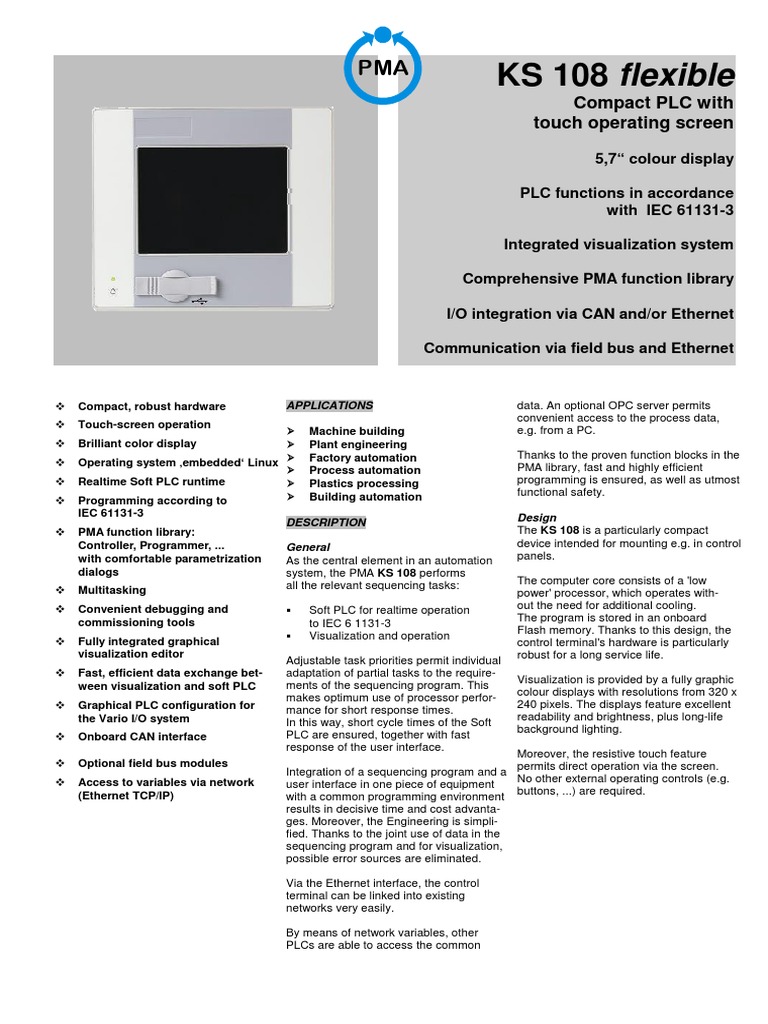 KS 108 Flexible: Compact PLC With Touch Operating Screen | PDF ...